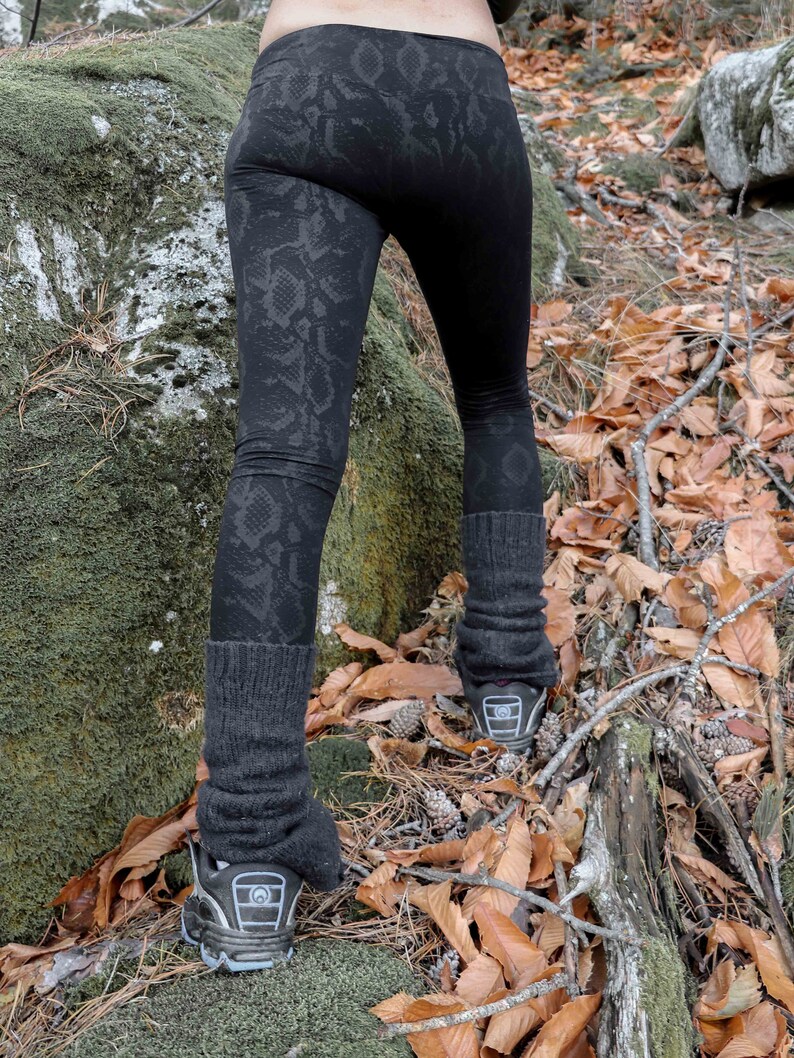 Black long leggings and yoga pants with snake pattern for post | Etsy