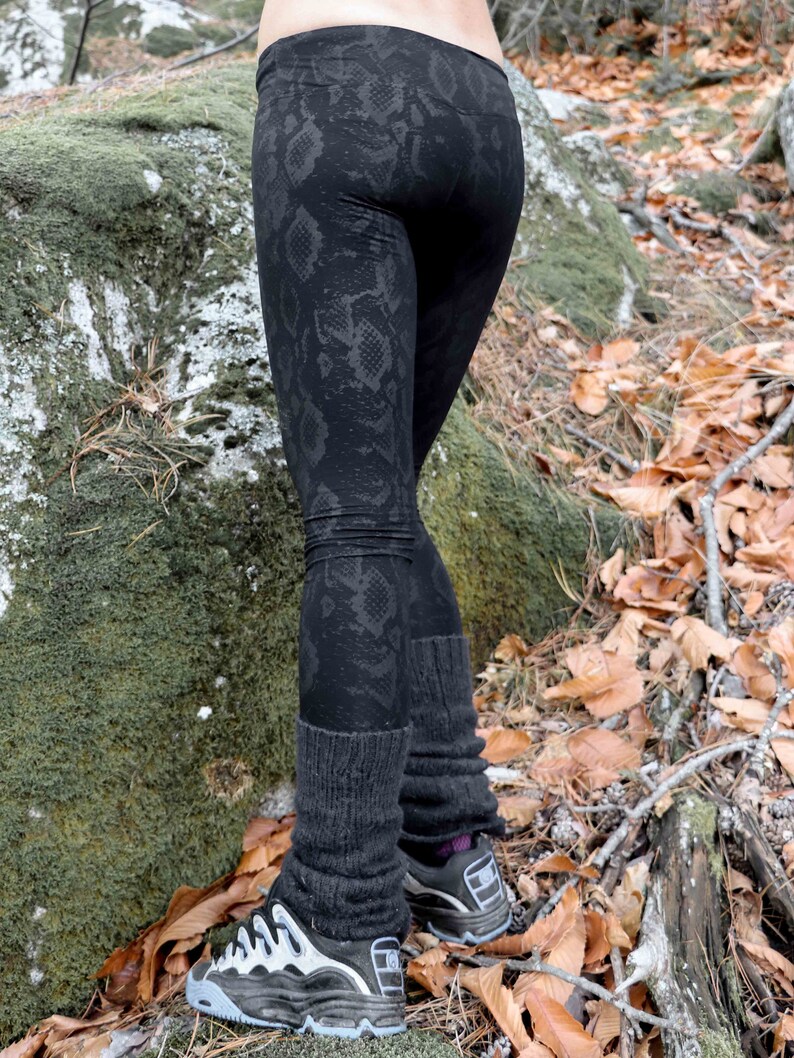 Black long leggings and yoga pants with snake pattern for post | Etsy