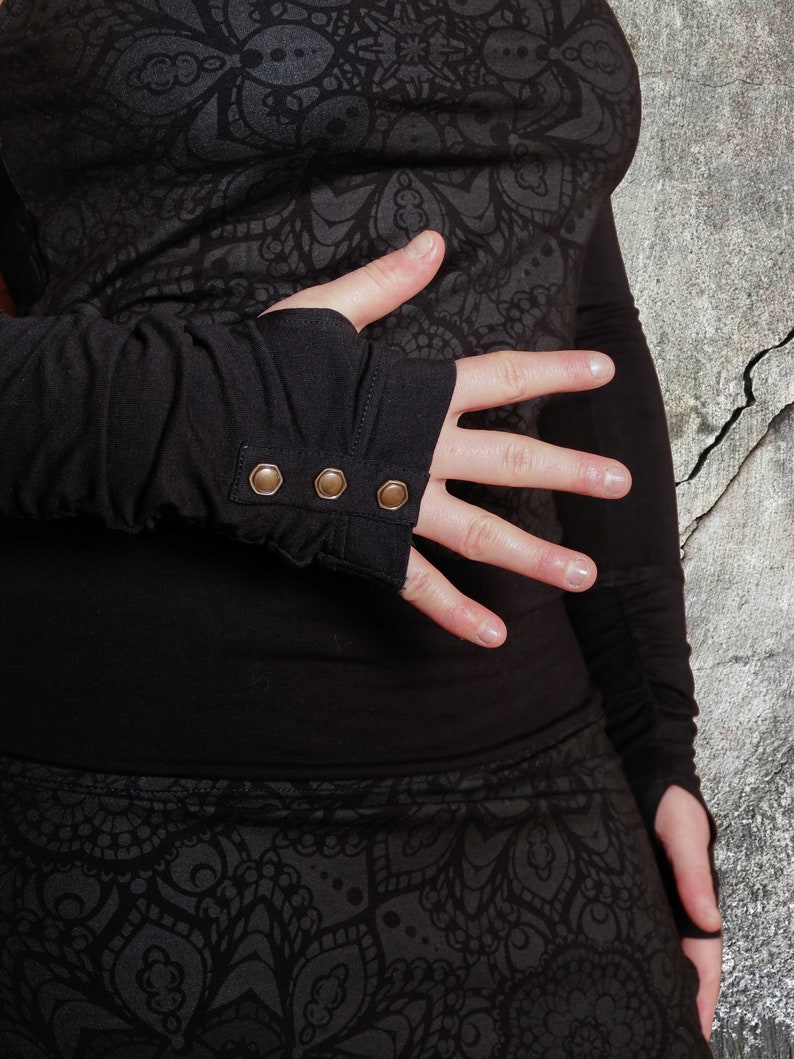 Black Mittens for Women in Plain Cotton Lycra With Thumbholes - Etsy