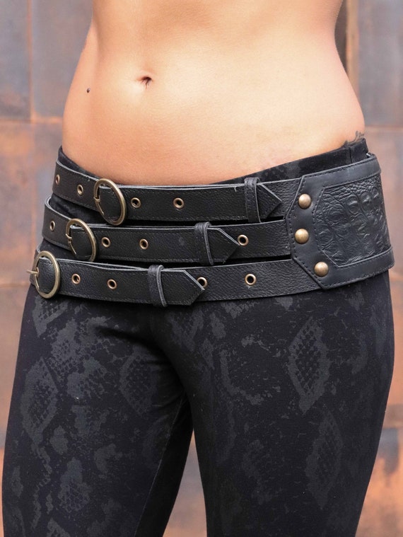 Triple Straps Genuine Leather Belt With Hidden Pocket CALISTO - Etsy