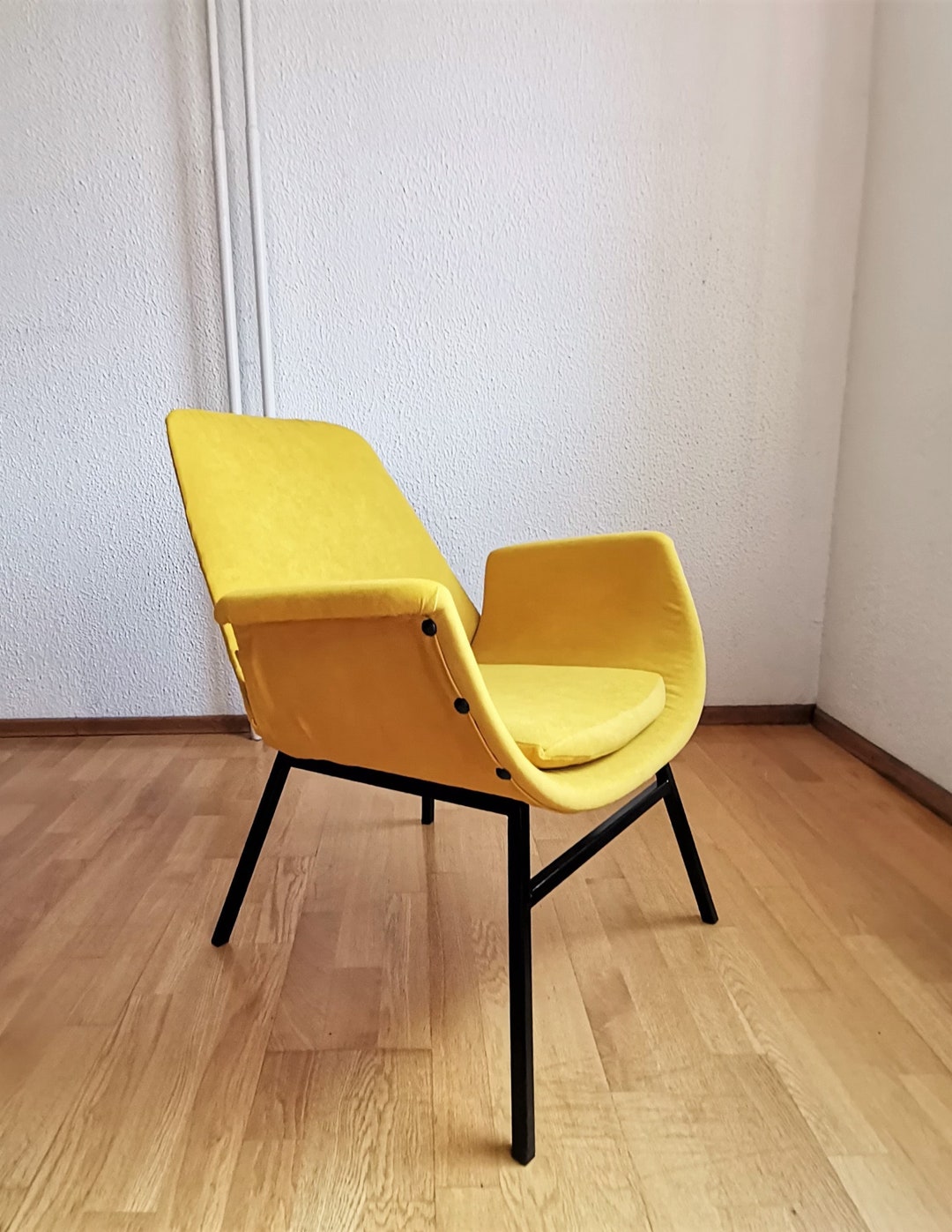 Vintage Yellow Winged Armchair / Alvin Lustig Style Lounge Chair ...