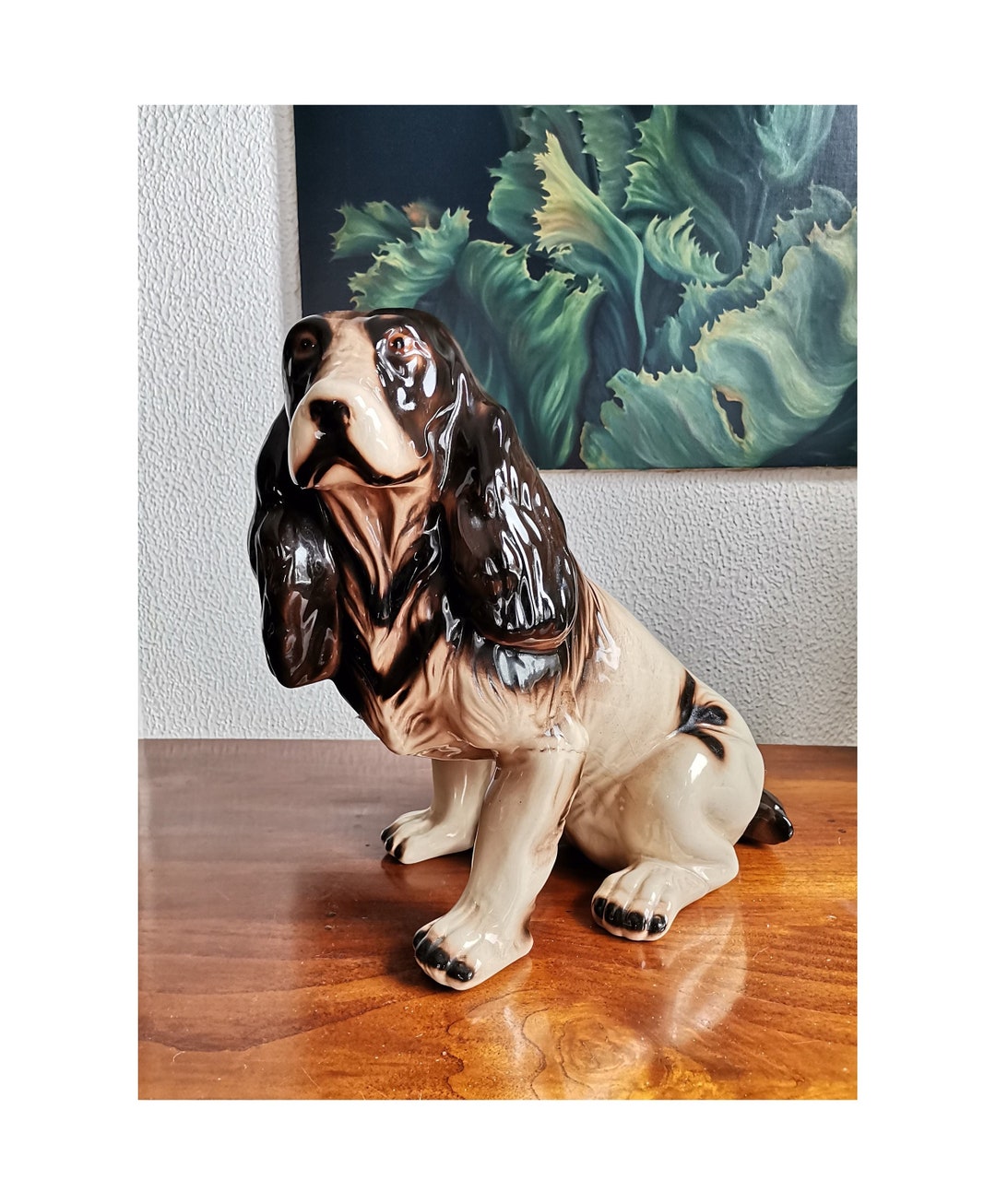 Vintage Ceramic Seated Spaniel Dog / Large Ceramic Dog Sculpture ...