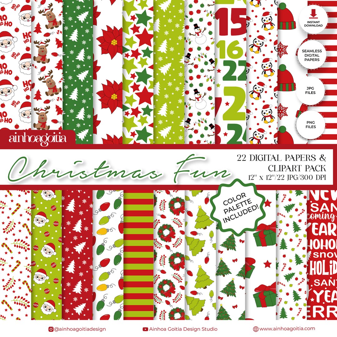 Christmas Fun Digital Paper & Cliparts, Seamless Digital Paper ...