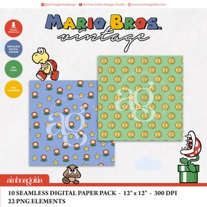 Mario Bros Vintage Digital Paper, Seamless Digital Paper, Mario Digital ...