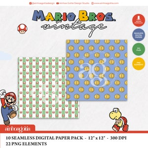 Mario Bros Vintage Digital Paper, Seamless Digital Paper, Mario Digital ...