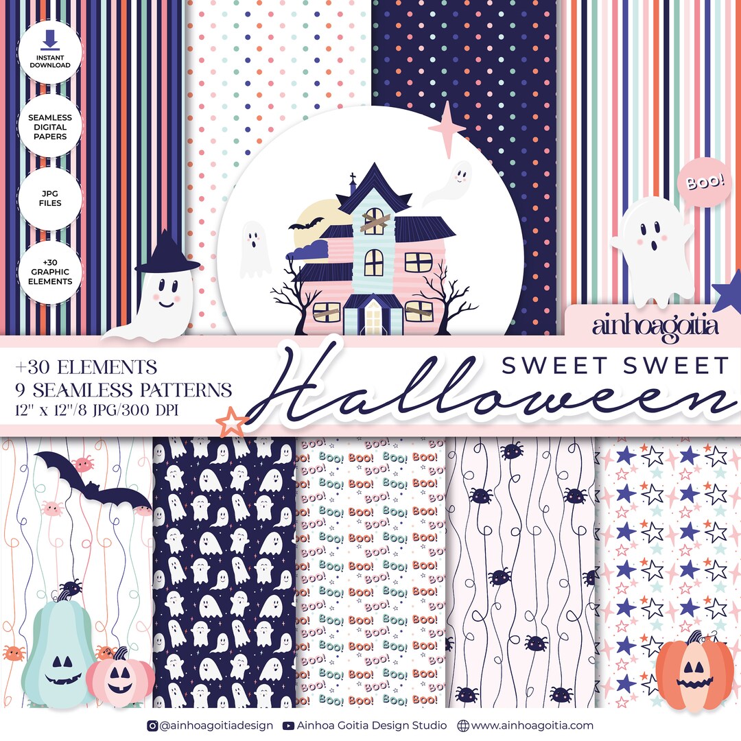 Sweet Halloween Digital Paper, Seamless Halloween Digital Paper ...