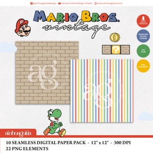 Mario Bros Vintage Digital Paper, Seamless Digital Paper, Mario Digital ...