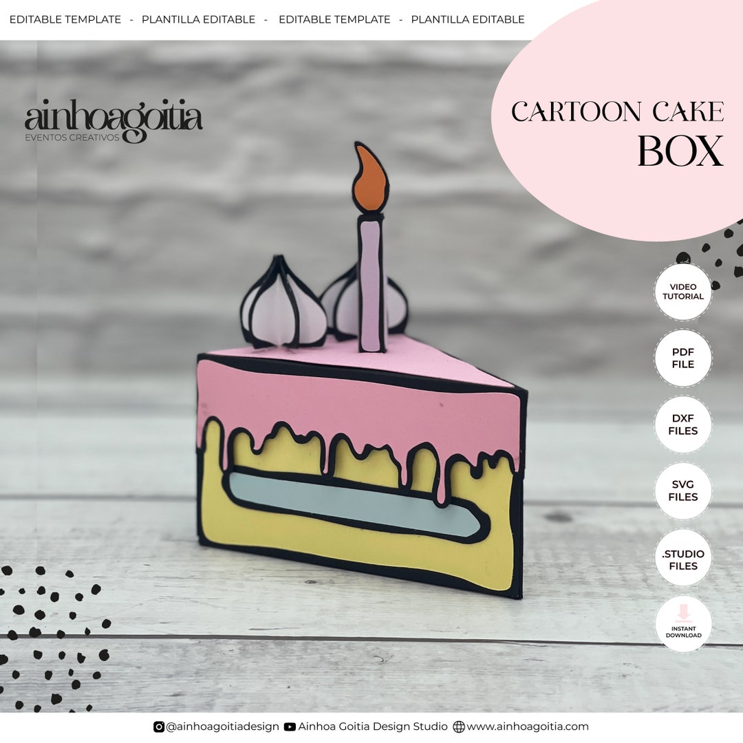 Cartoon Cake Box Digital Template SVG With Video Tutorial, Gift Box SVG ...