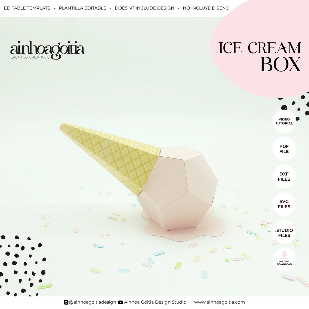 Ice Cream Favor Box Digital Template SVG With Video Tutorial, Gift Box ...
