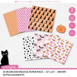 Cute Halloween Digital Paper & Cliparts, Seamless Digital Paper, Spooky ...