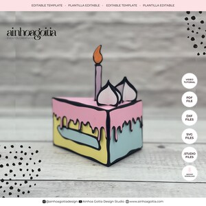 Cartoon Cake Box Digital Template SVG With Video Tutorial, Gift Box SVG ...