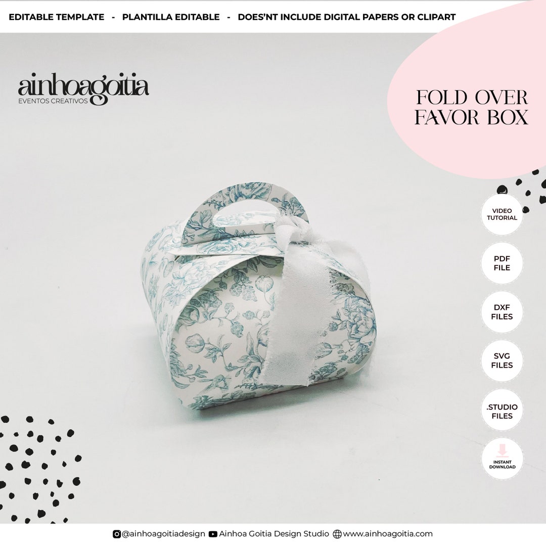 Fold Over Favor Box Digital Template SVG With Video Tutorial, Favor Box ...