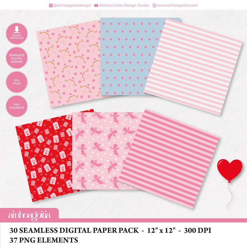Valentines Digital Paper Pack: Seamless Patterns & Cliparts (digital ...
