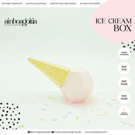 Ice Cream Favor Box Digital Template SVG With Video Tutorial - Etsy
