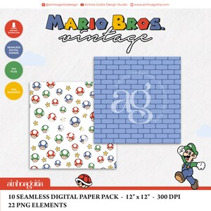 Mario Bros Vintage Digital Paper, Seamless Digital Paper, Mario Digital ...