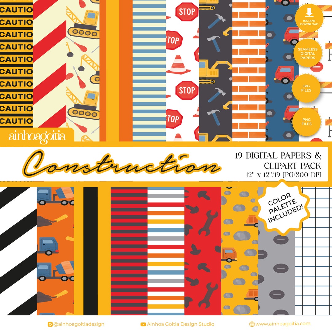 Construction Digital Paper, Seamless Digital Paper, Construction ...