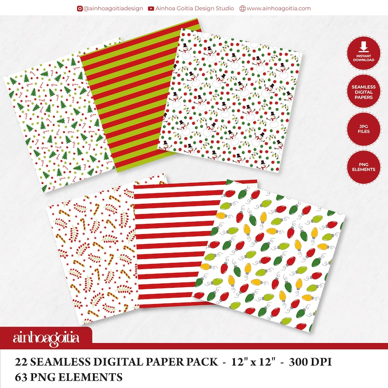 Christmas Digital Paper Pack: Seamless Patterns & Cliparts (PNG, JPG ...