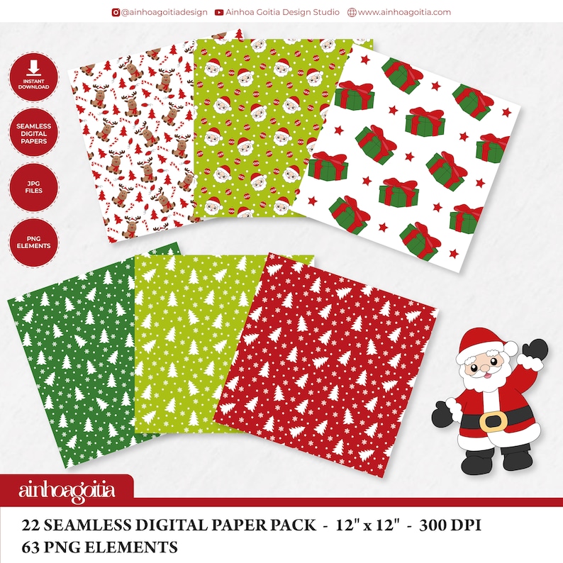 Christmas Digital Paper Pack: Seamless Patterns & Cliparts (PNG, JPG ...