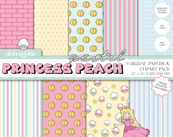 Princess Peach Digital Paper Pack: Seamless Patterns & Cliparts ...