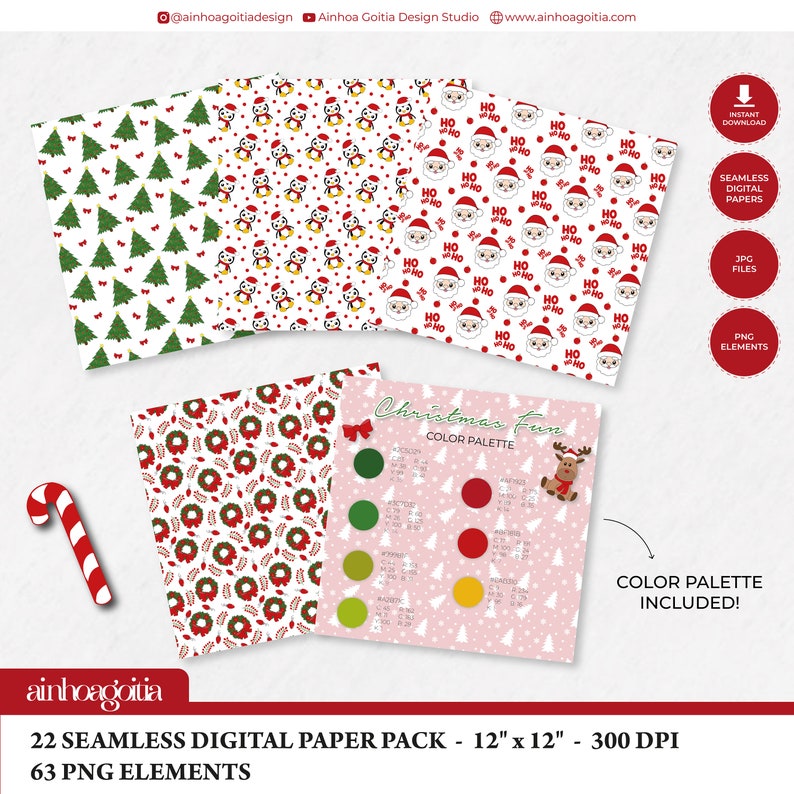 Christmas Digital Paper Pack: Seamless Patterns & Cliparts (PNG, JPG ...