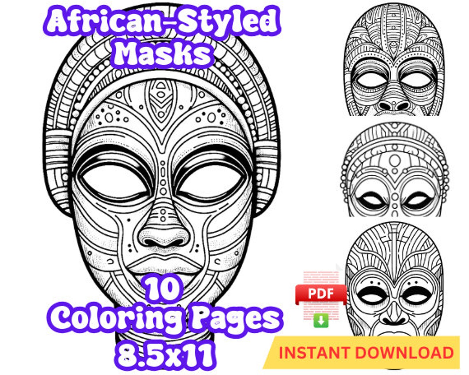 Coloring Pages for Kids: Coloring Pages for Adults African Styled Masks ...
