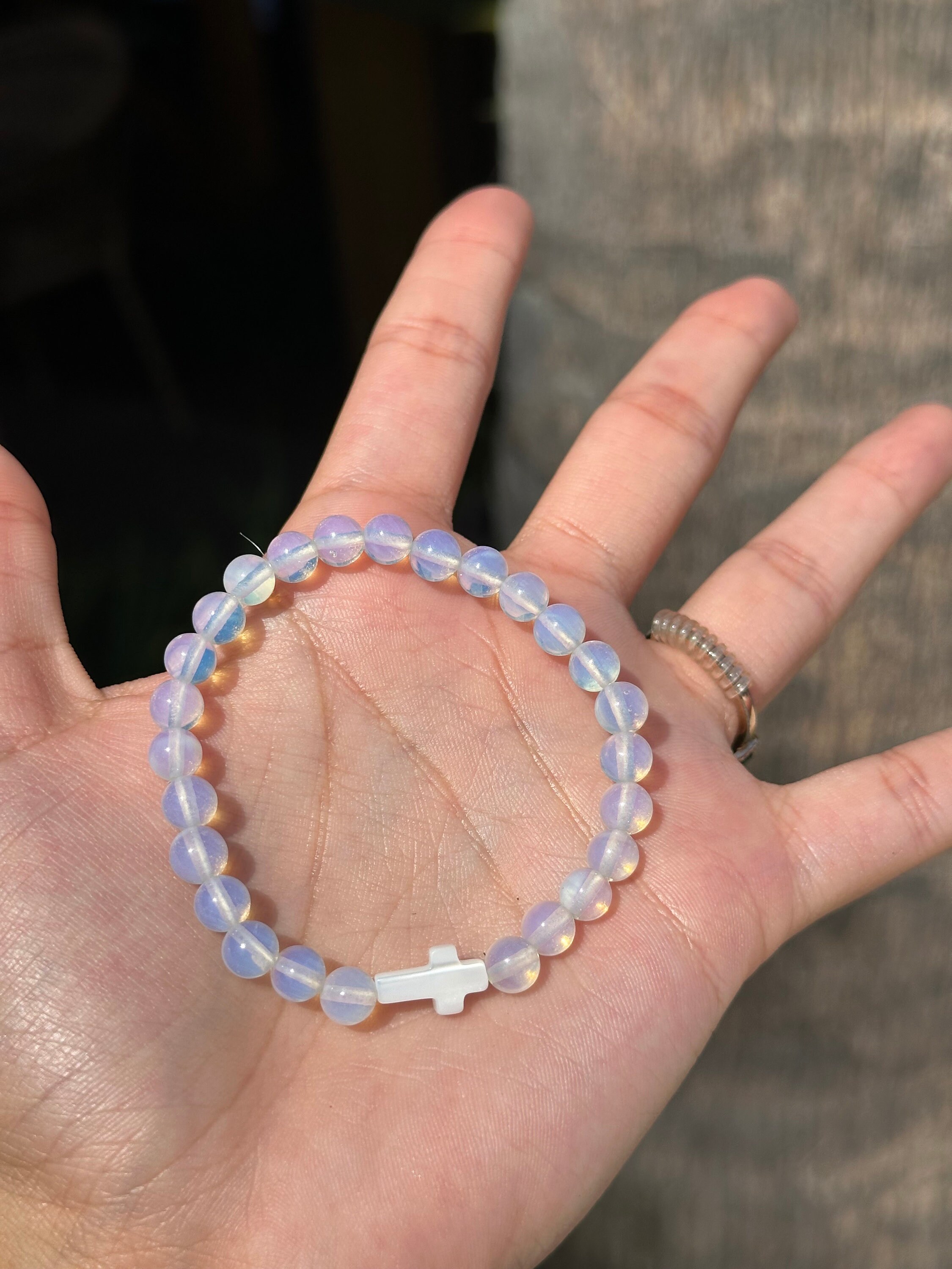 Natural Stone and Natural Shell Cross Elastic Bracelet - Etsy