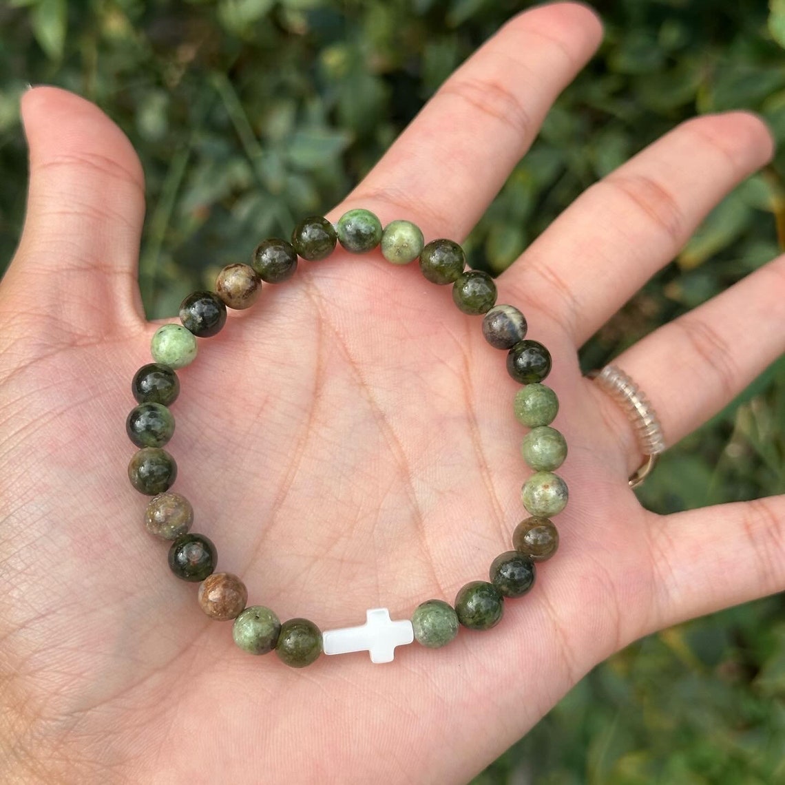 Natural Stone and Natural Shell Cross Elastic Bracelet - Etsy