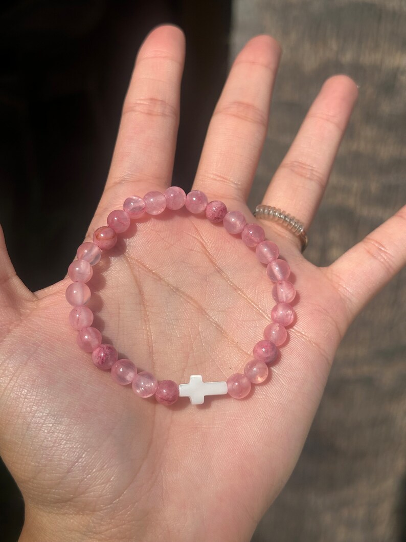 Natural Stone and Natural Shell Cross Elastic Bracelet - Etsy