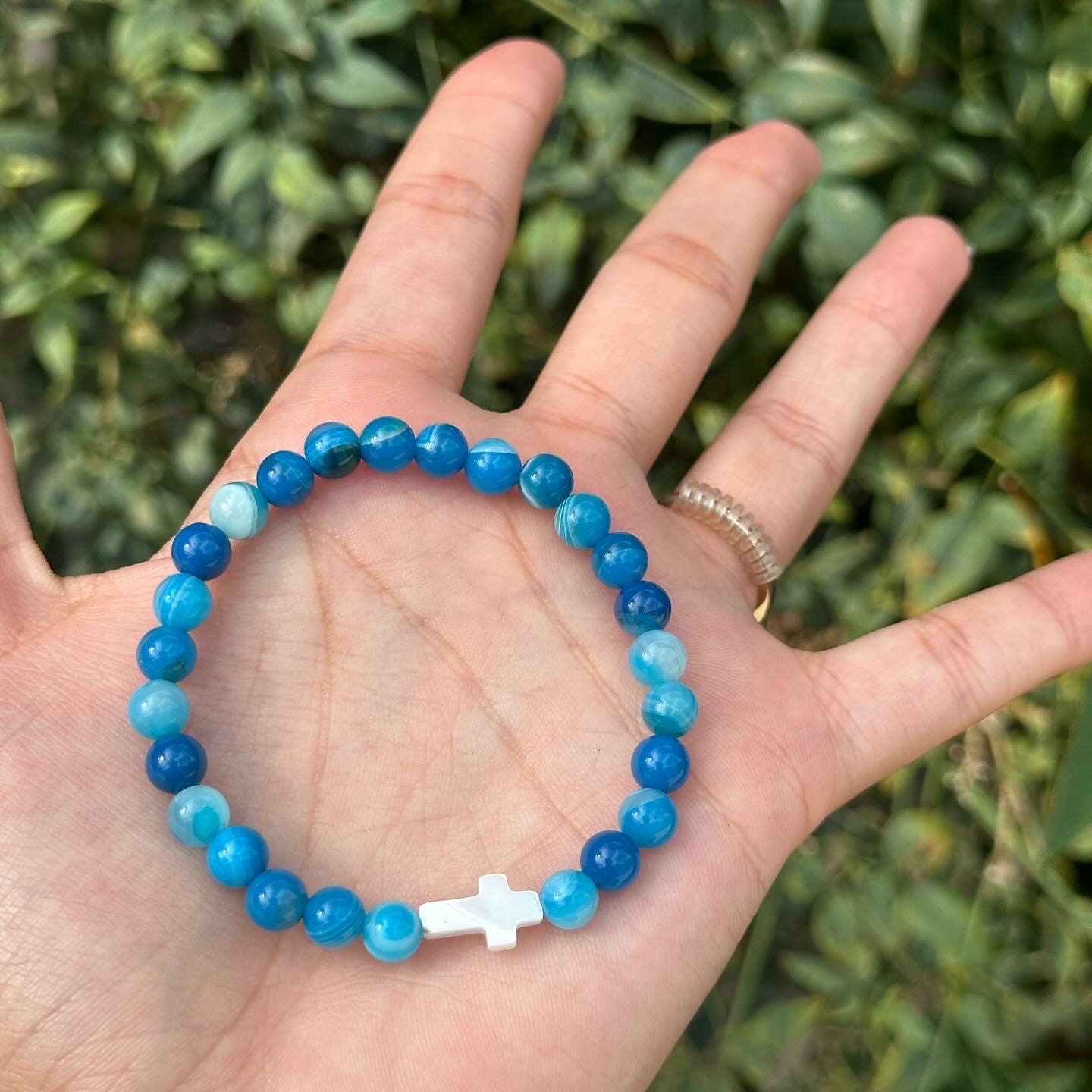 Natural Stone and Natural Shell Cross Elastic Bracelet - Etsy