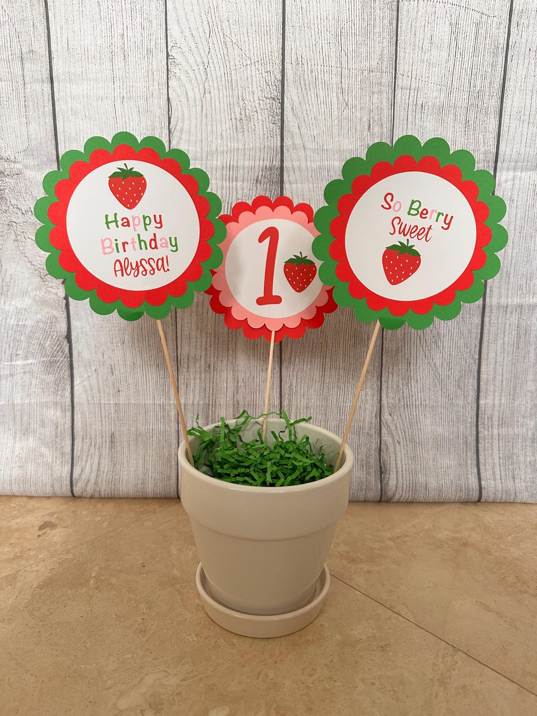 Personalized Strawberry Centerpieces, Berry First Birthday Party ...