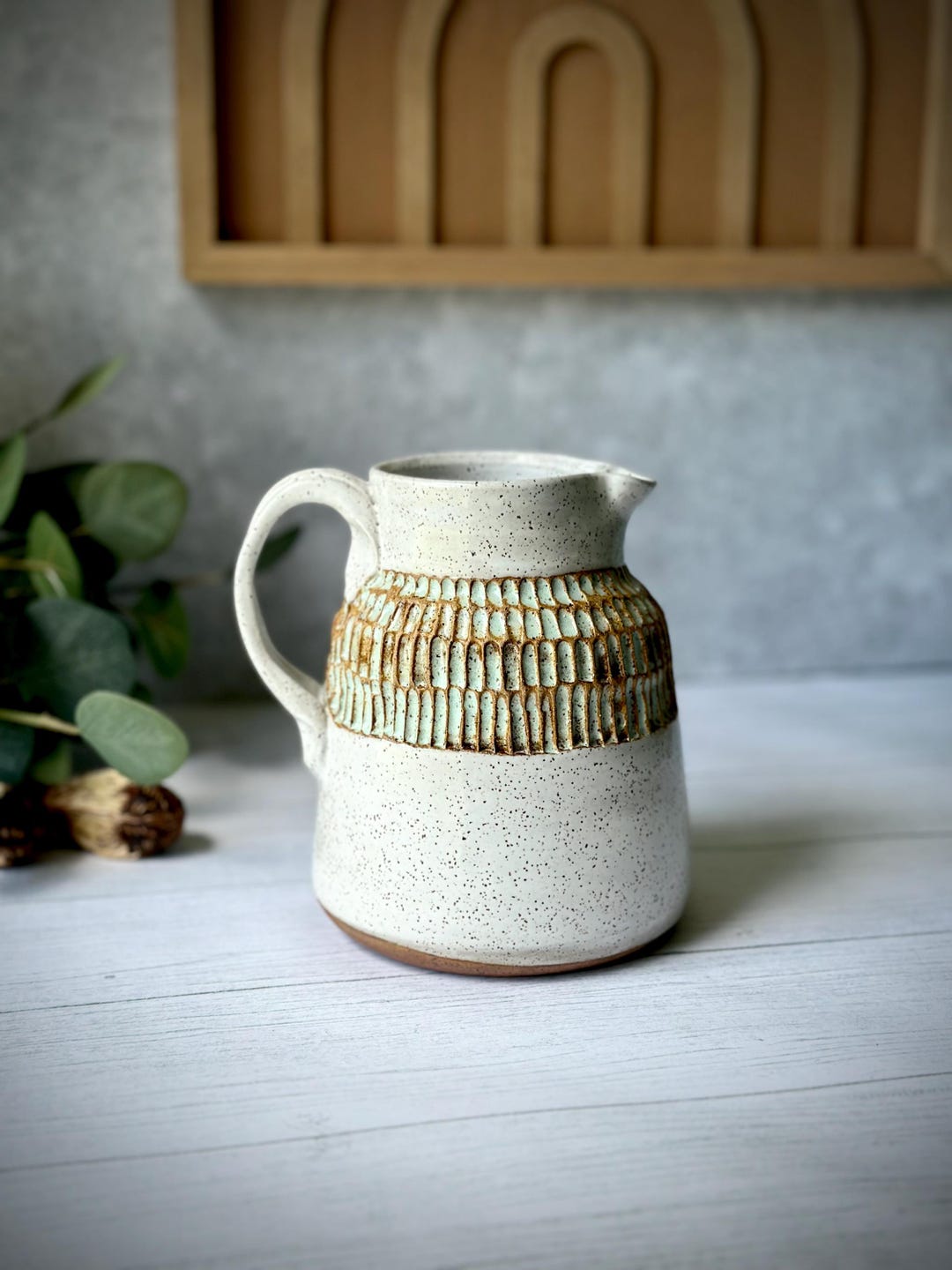 Ceramic Farmhouse Pitcher, Hand Carved Pitcher, Sangria Pitcher ...
