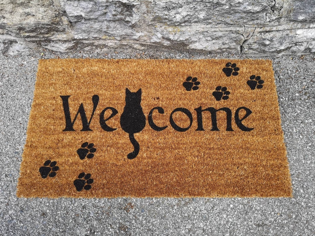 Cat Lover Welcome Door Mat With Paw Prints- Doormat - Etsy