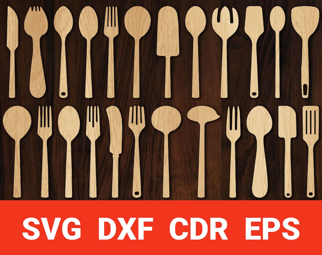 Wooden Spoon SVG Kitchen Spatula and Fork Decorstion Kitchen Laser ...