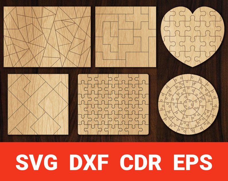 Puzzle Pieces SVG Set: Heart, Square, Circle Laser Cut Files (digital ...