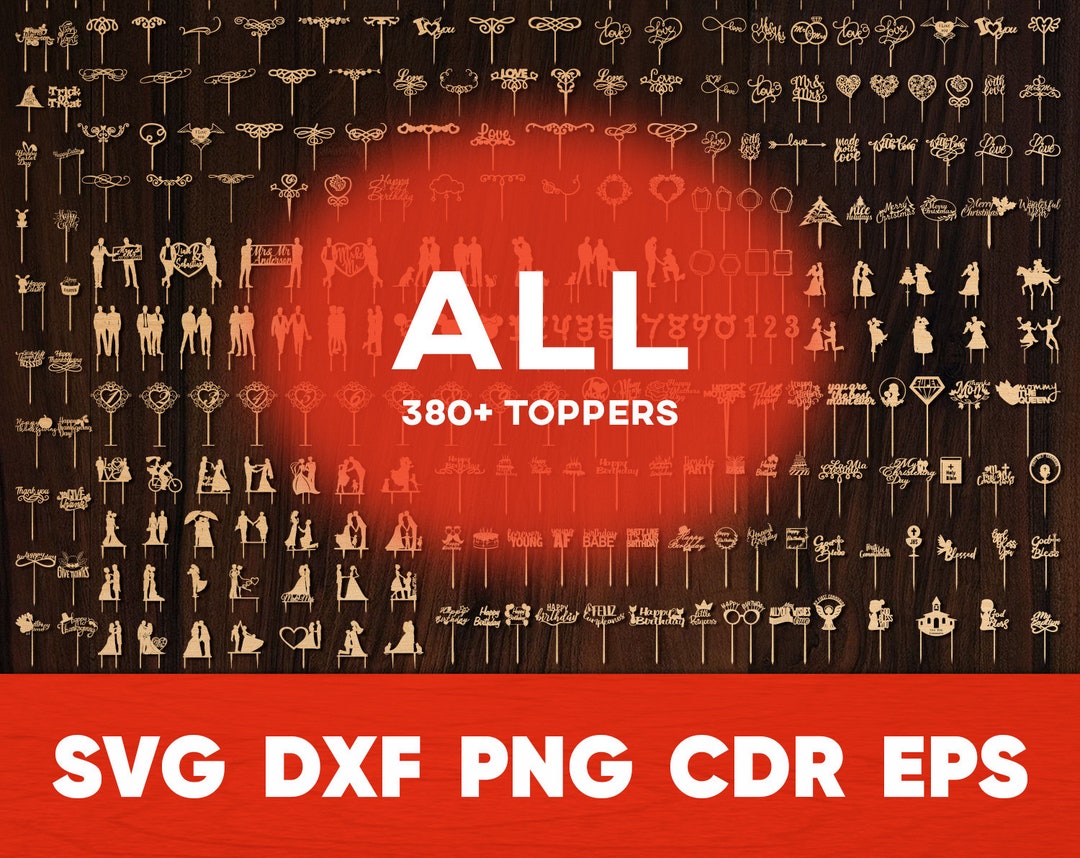 Set Cake Topper Svg Wood Cut Topper Cricut Silhouette Party Decoration ...