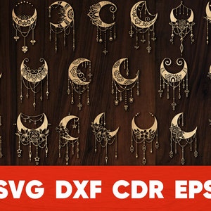 Moon Mandala Svg Vector Bundle Cut Files Cdr, Moon and Star Zentangle ...