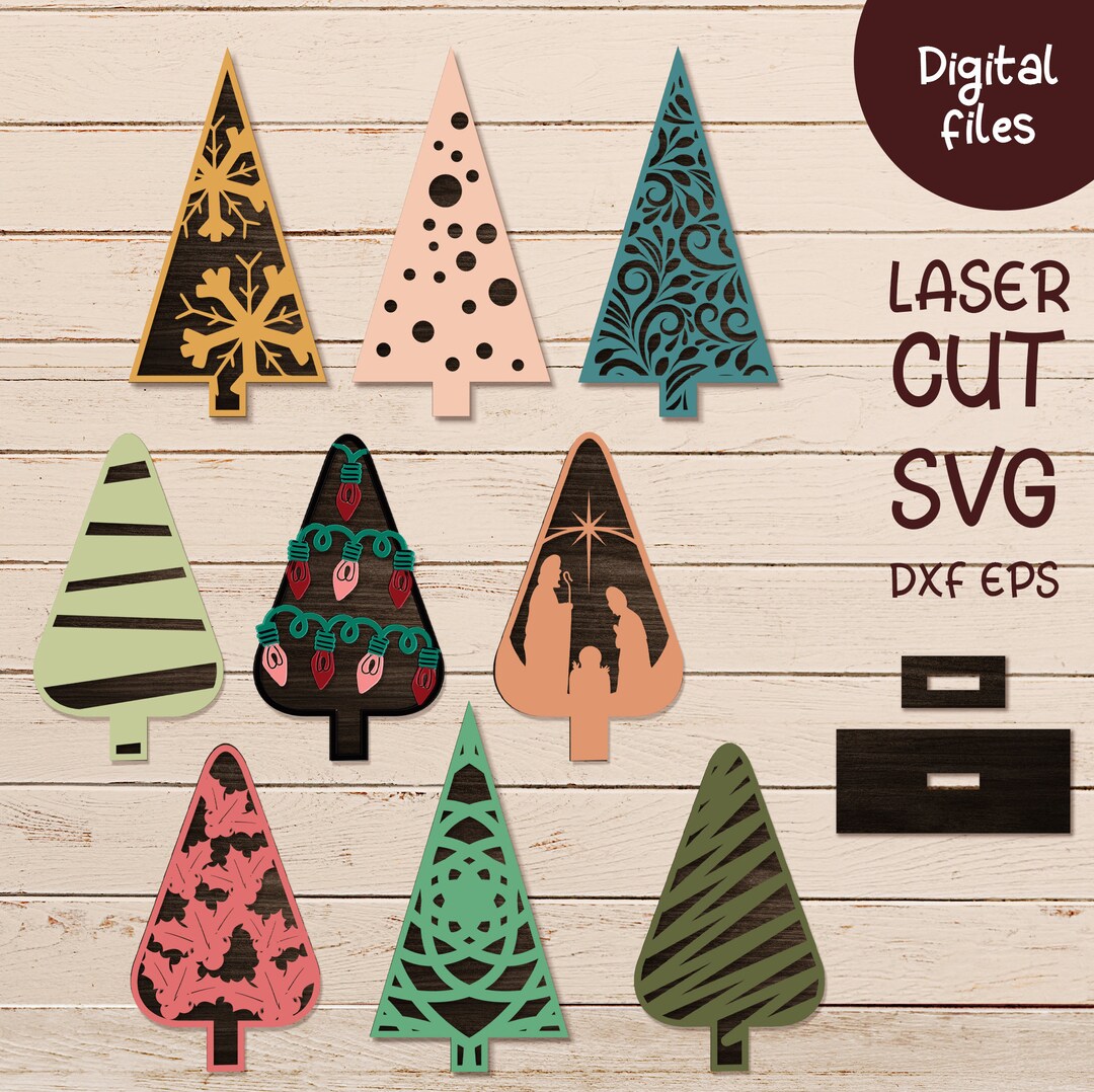 Decorative Christmas Trees With Stand SVG Set Garland - Etsy