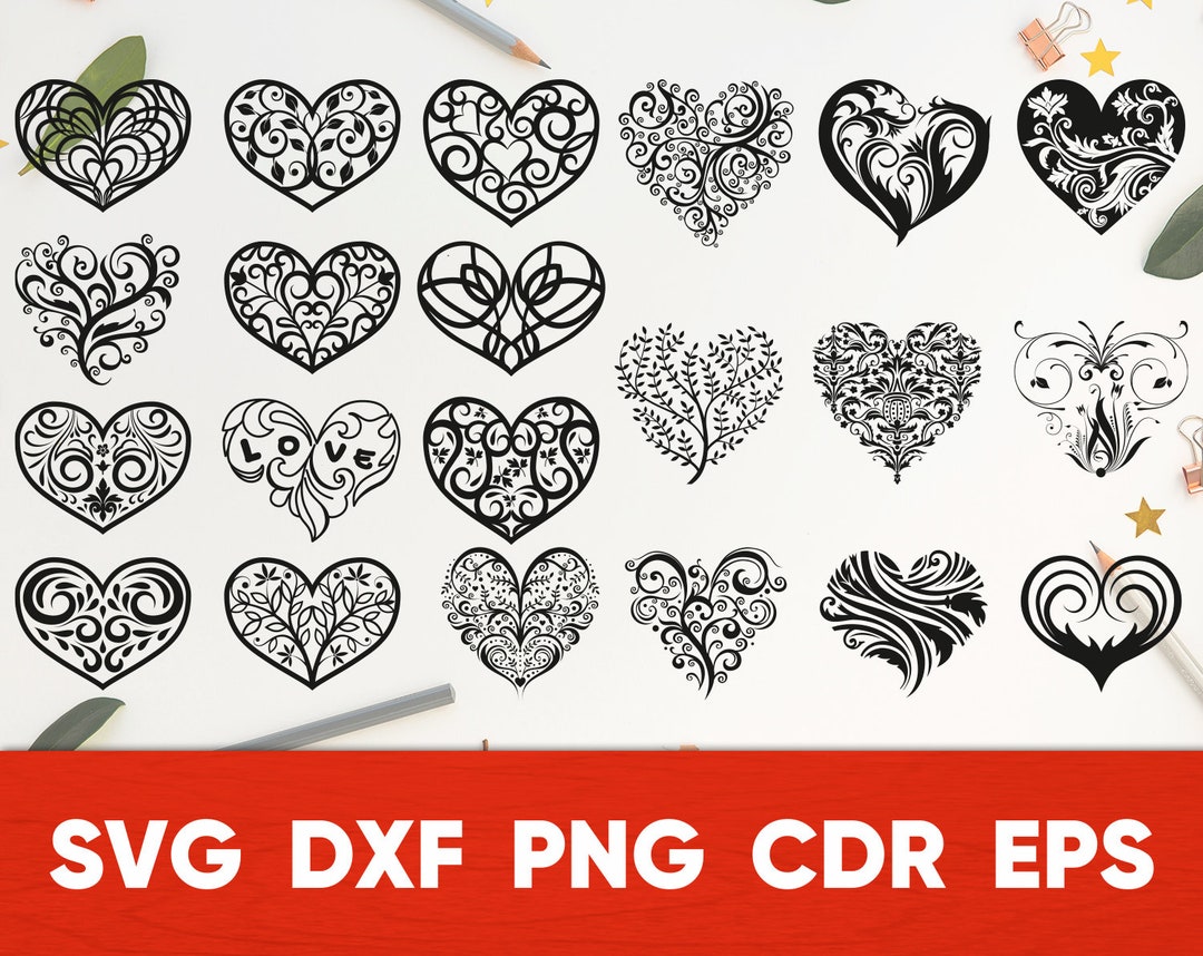 Decorative Heart Svg Wedding Decor Abstract Swirl Vectors Hear Cricut ...