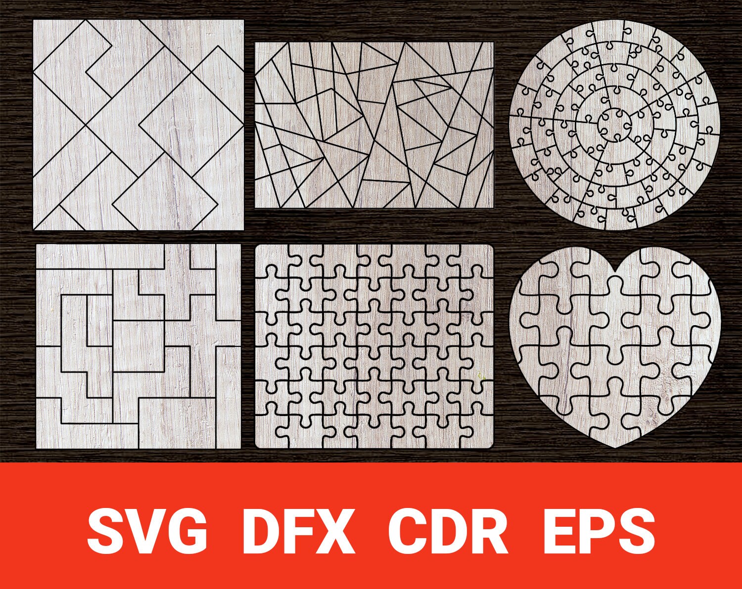 Puzzle Pieces SVG Set: Heart, Square, Circle Laser Cut Files (digital ...