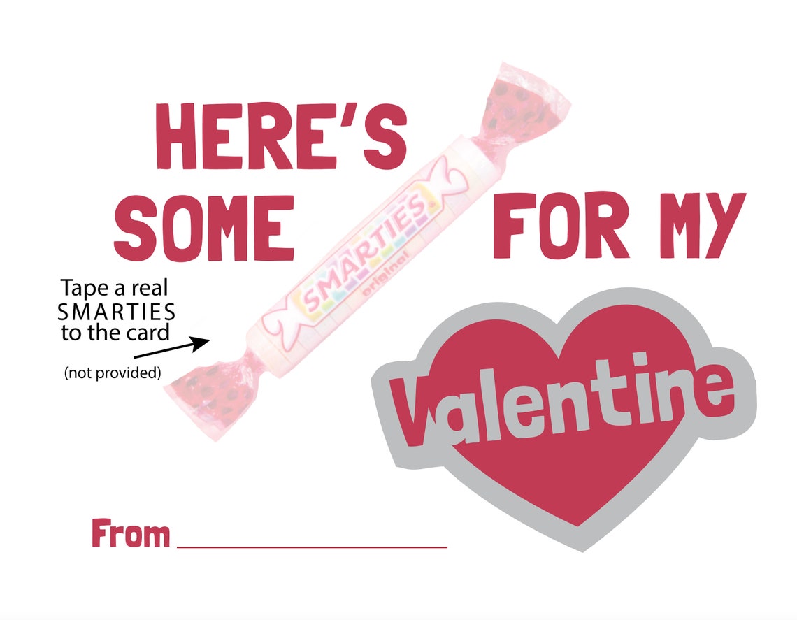 Kids Valentine's Day Cards - Smarties Candy, Classroom Valentines ...