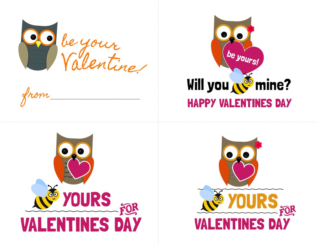 Owl Valentine's Day Cards for Kids: Classroom Valentines (digital File ...