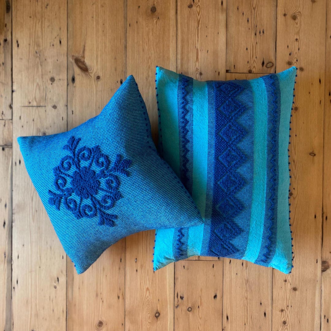 Turquoise Blue Floral Textured Cushion Cover - Etsy