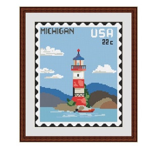 Lighthouse Cross Stitch Pattern, Michigan Cross Stitch State Map - Etsy