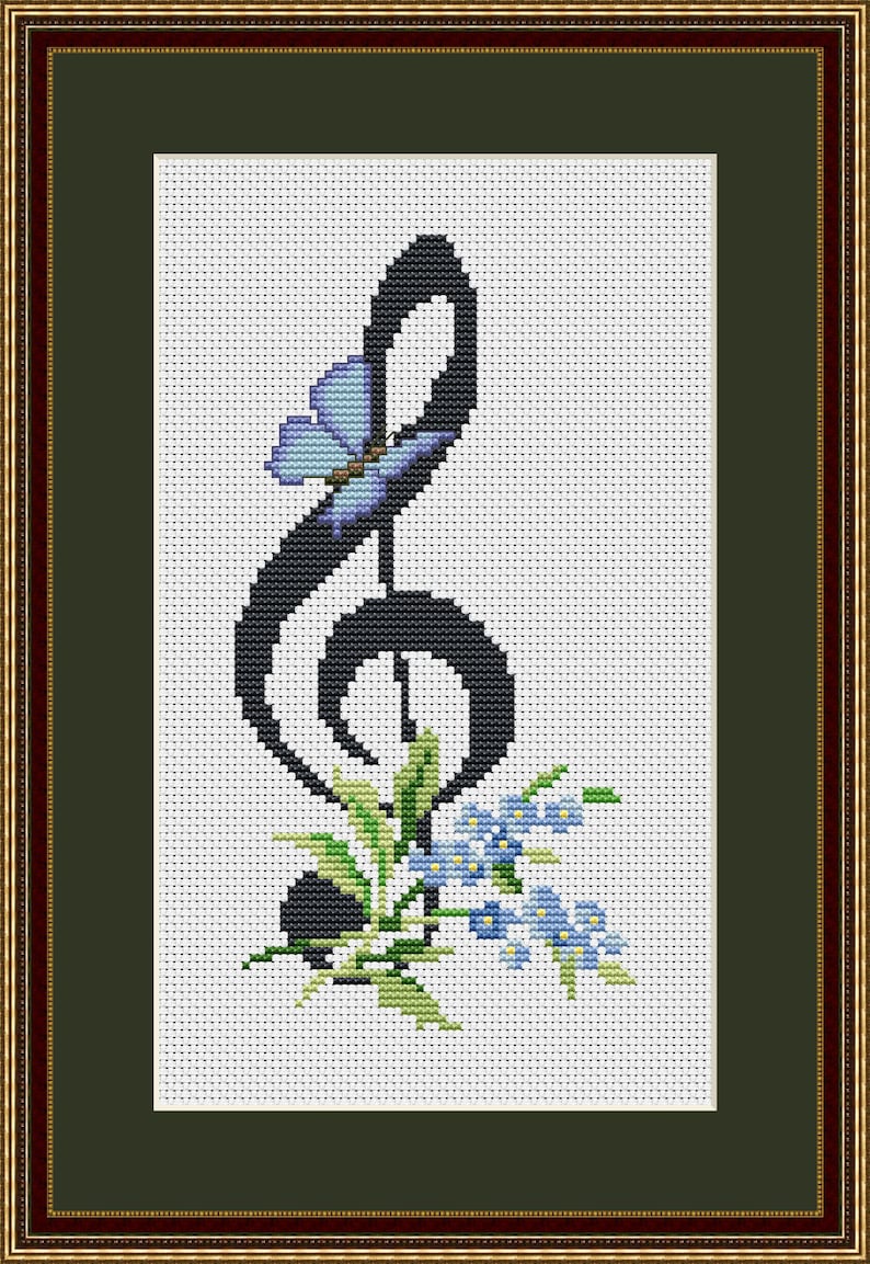 Treble Cross Stitch Clef With Butterfly Cross Stitch Pattern PDF Piano ...