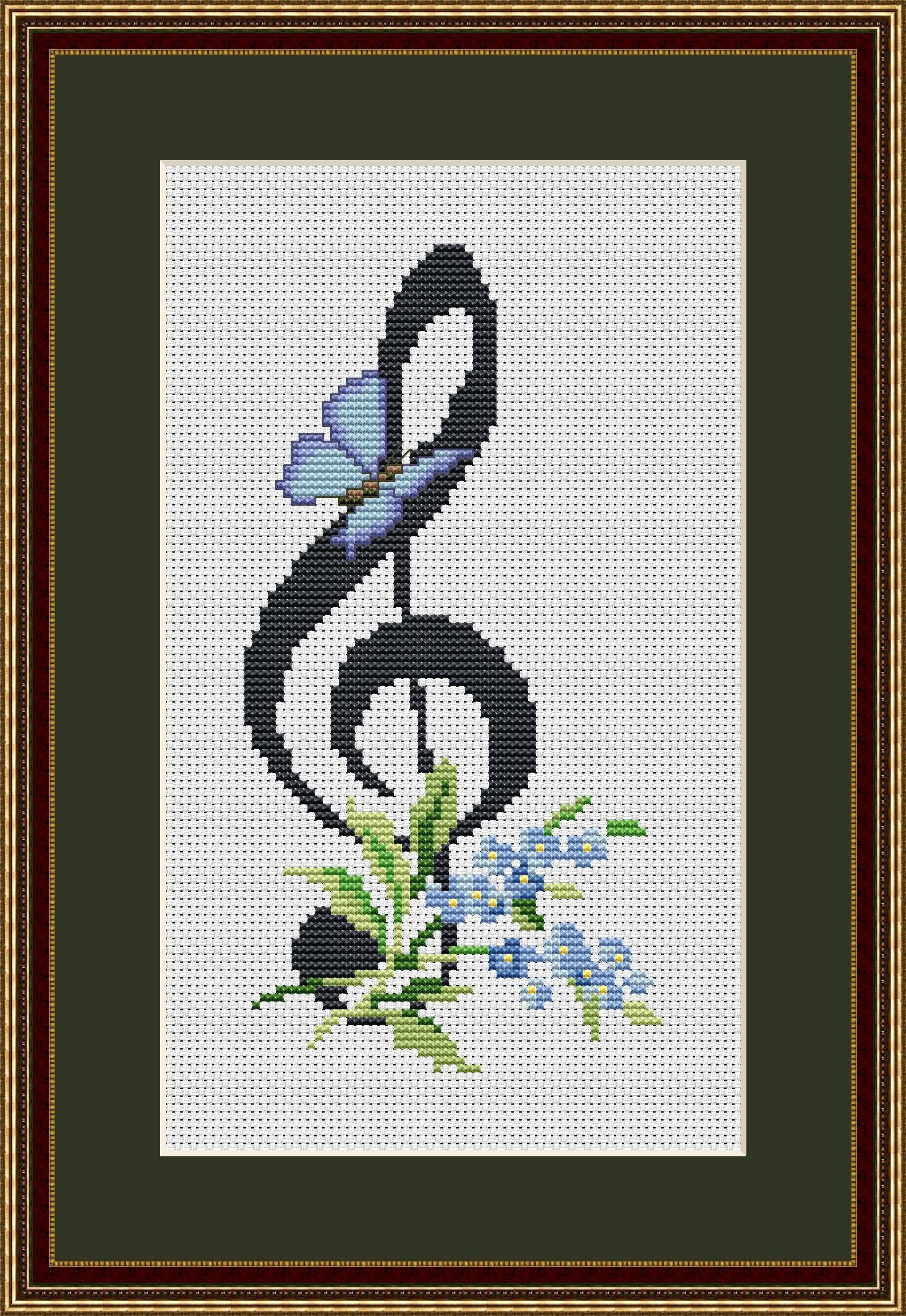 Treble Clef Butterfly Cross Stitch Pattern: Floral Music Design (PDF ...