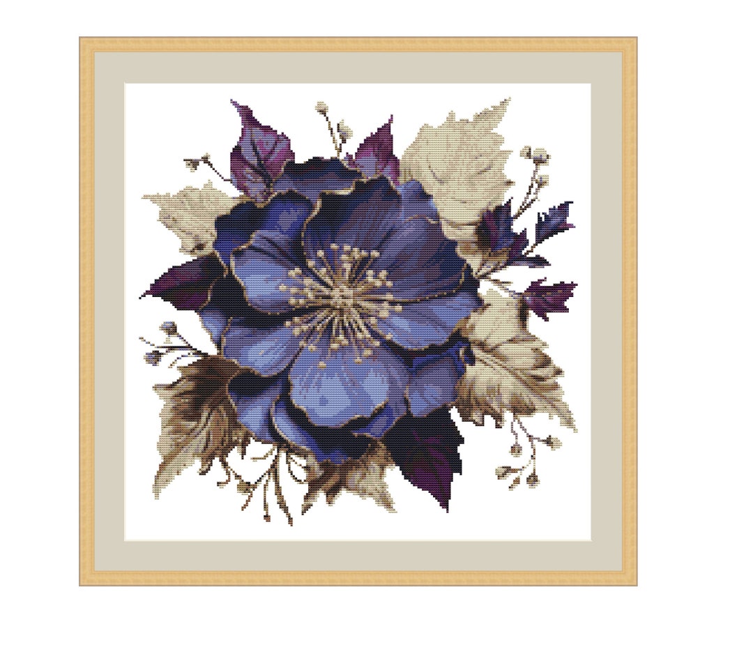 Violet Flower 3d Effect Cross Stitch Pattern, Original Floral ...