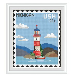 Lighthouse Cross Stitch Pattern, Michigan Cross Stitch State Map - Etsy