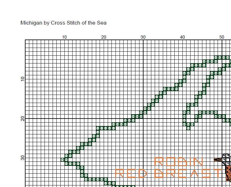 Michigan Map Cross Stitch Pattern Detailed Map DIY Chart for State ...