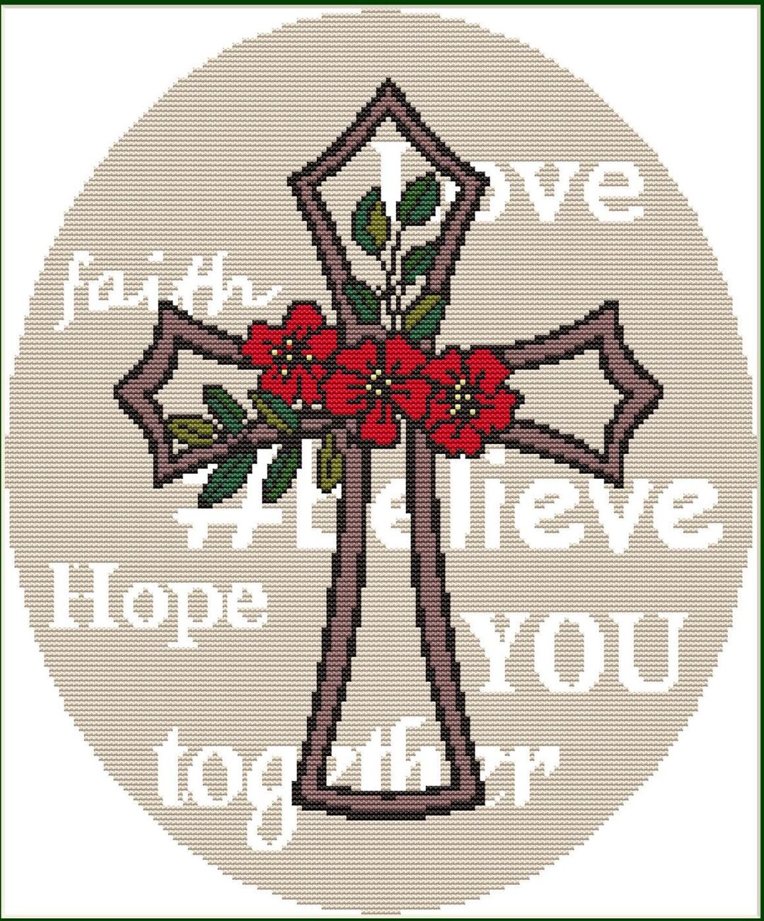 Cross With Flowers Cross Stitch Pattern Roses Peony Veteran Memorial ...