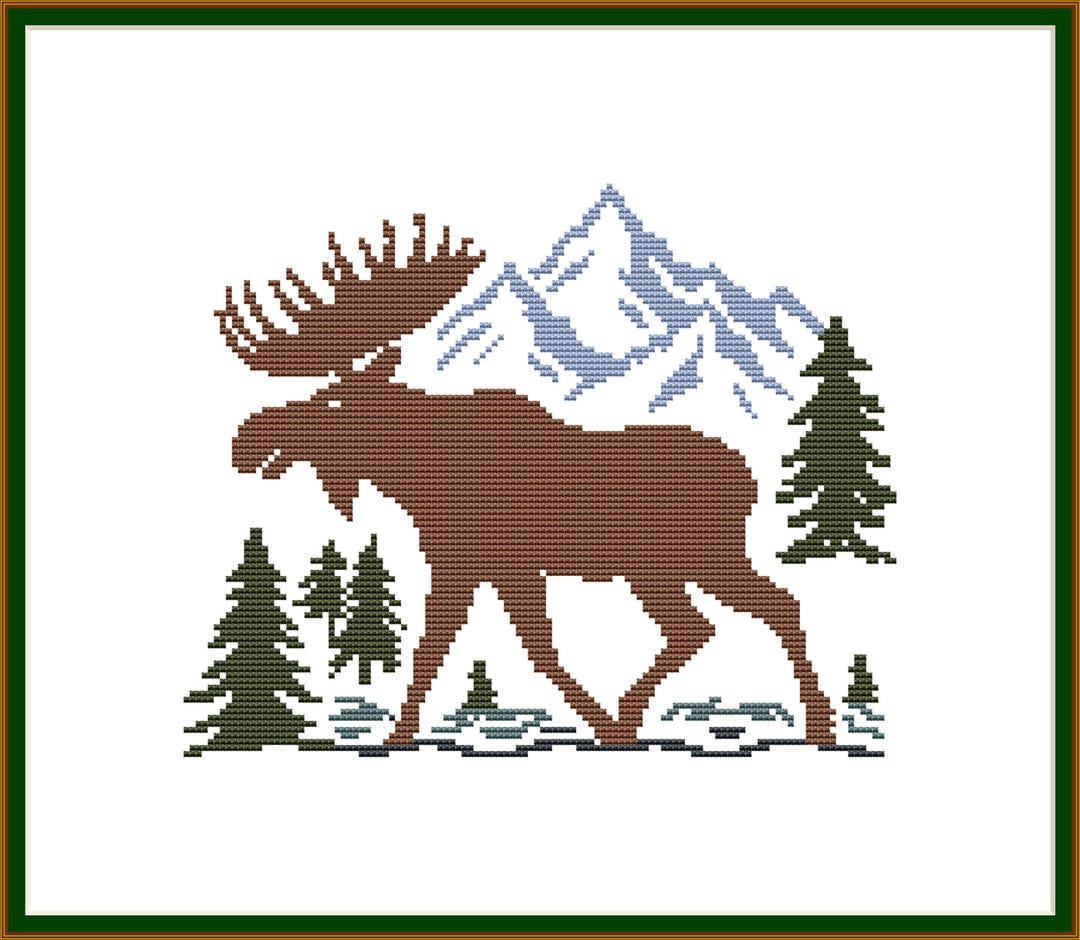 Moose Cross Stitch Pattern • Mountain Forest Scene • Canada ...